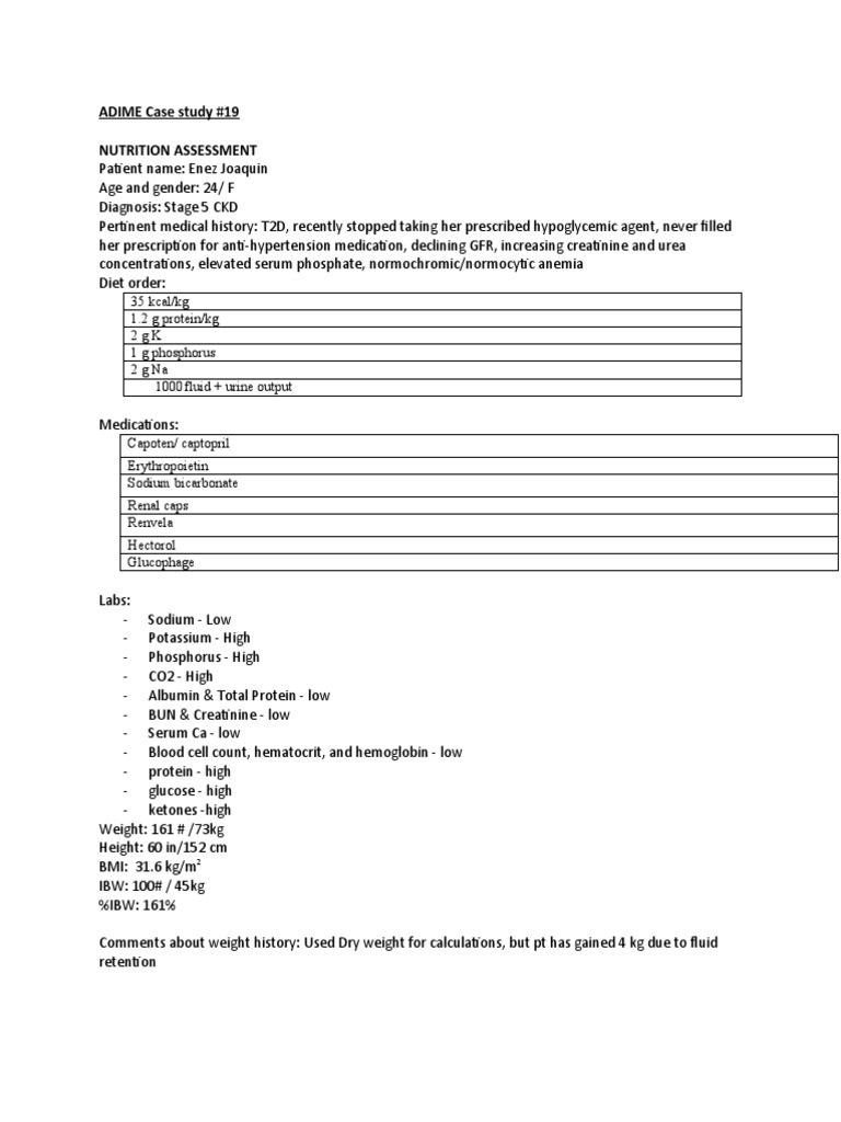 Adime CKD | PDF | Renal Function | Nutrition