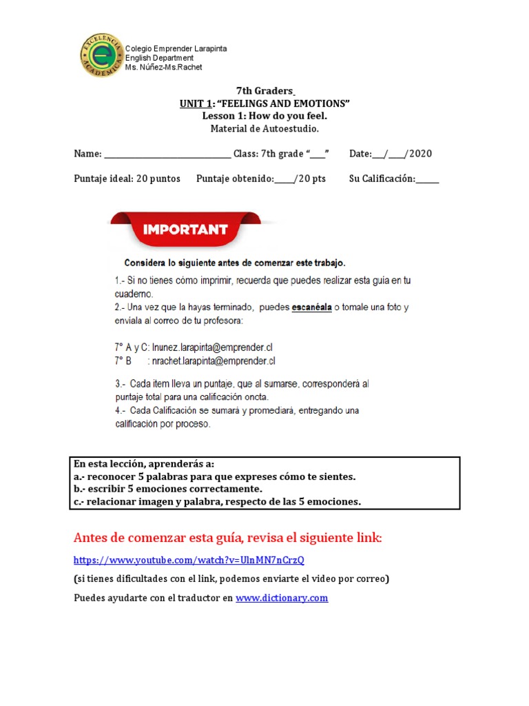 Unit 1 Lesson 1 7mo Rev | Descargar gratis PDF | Idiomas