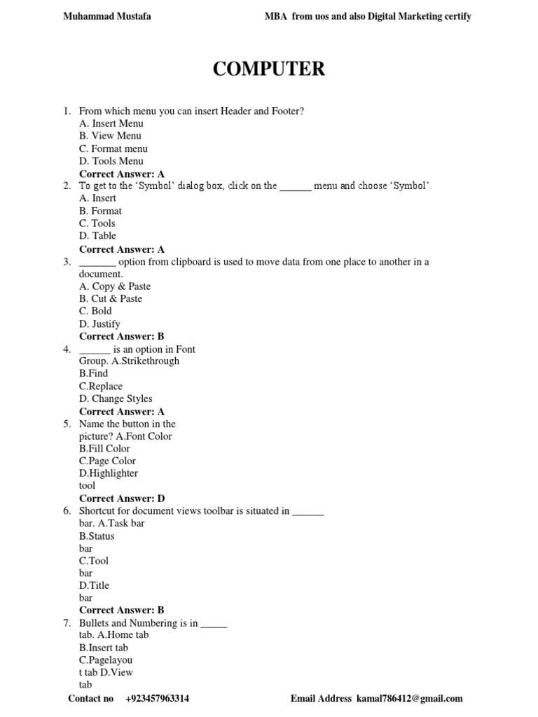 COMPUTER Mcqs PDF | PDF | Microsoft Excel | Microsoft Word