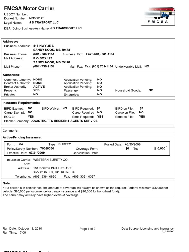 MC Number | PDF | Cargo | Insurance