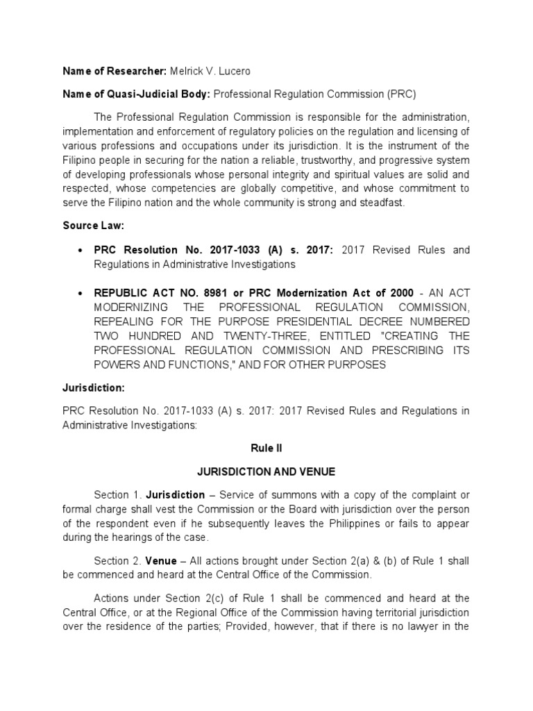 PRC Functions and Regulations Overview | PDF | Licensure | Test ...