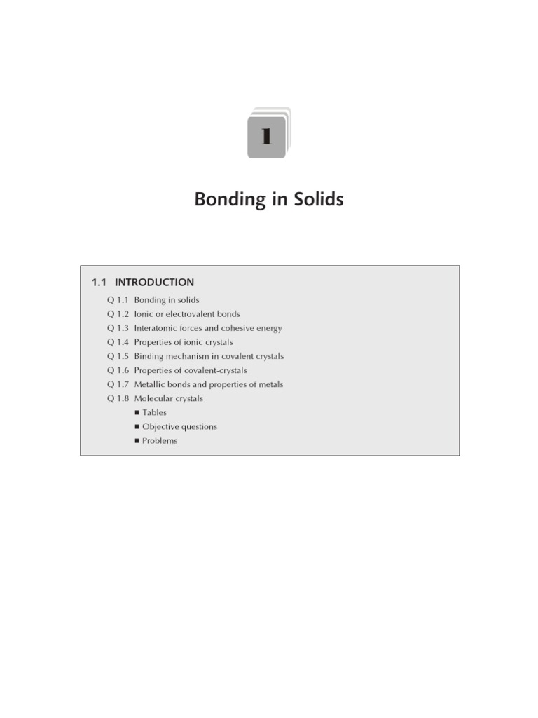 Bonding in Solids | PDF | Ionic Bonding | Chemical Bond