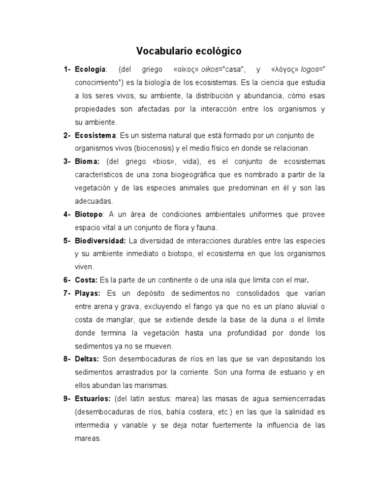 Vocabulario de Ecología y Ecosistemas | PDF | Ecosistema | Ecología