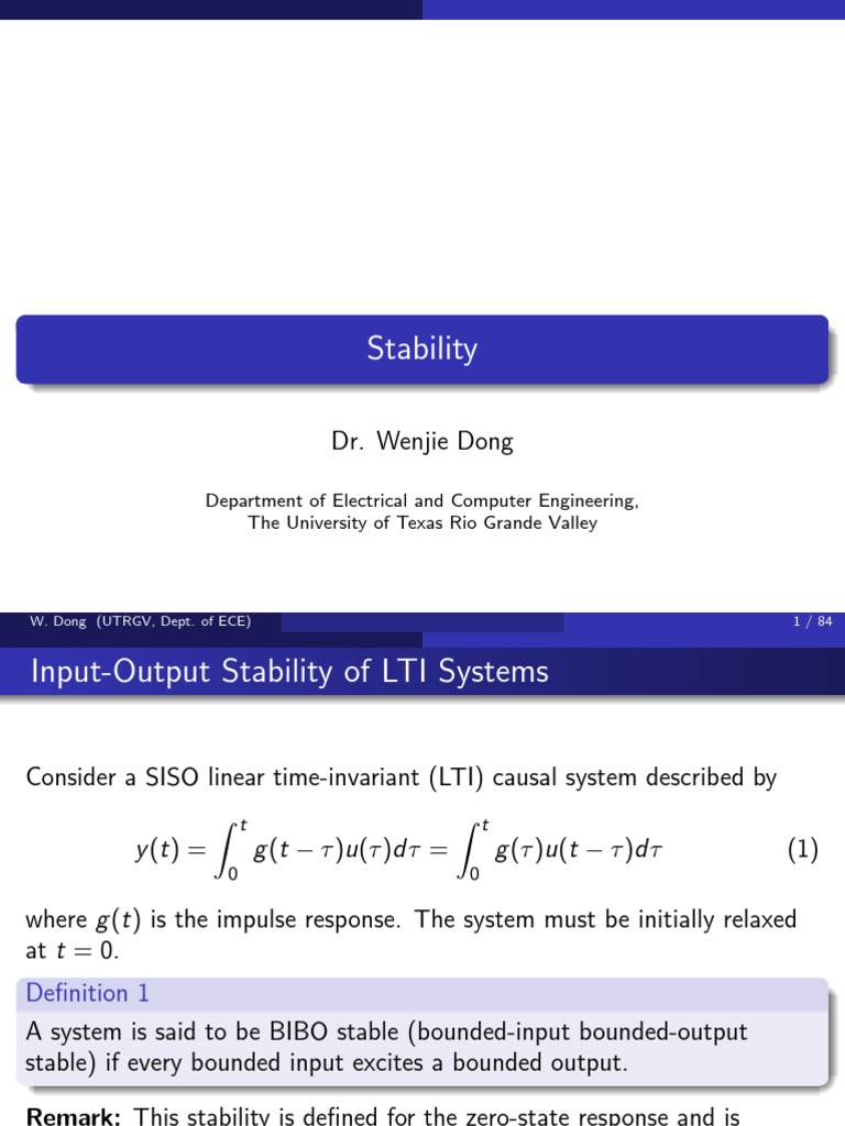 Stability: Dr. Wenjie Dong | PDF | Stability Theory | Eigenvalues And Eigenvectors