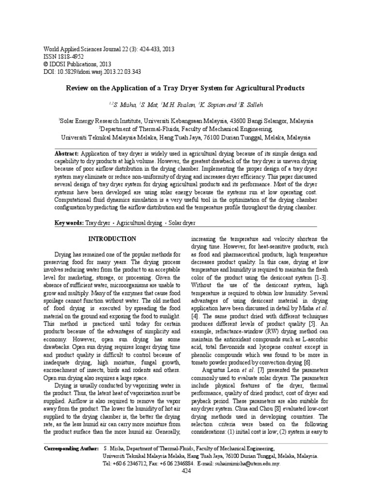 Review On The Design of A Tray Dryer System For Agricultural Products ...