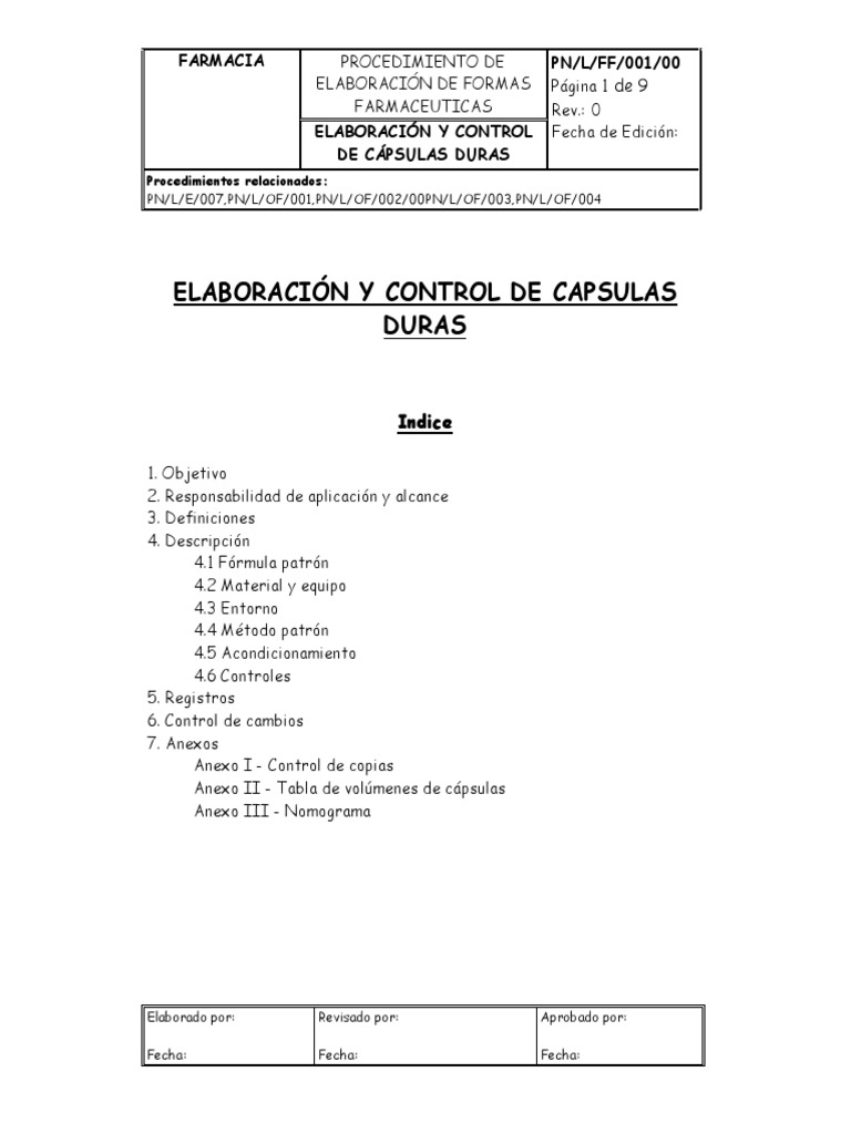 Elaboración y Control de Capsulas Duras | PDF | Volumen | Farmacología