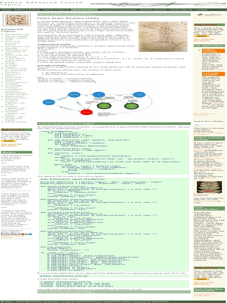 Python Advanced Finite State Machine In Python Pdf Areas Of Computer Science Computer
