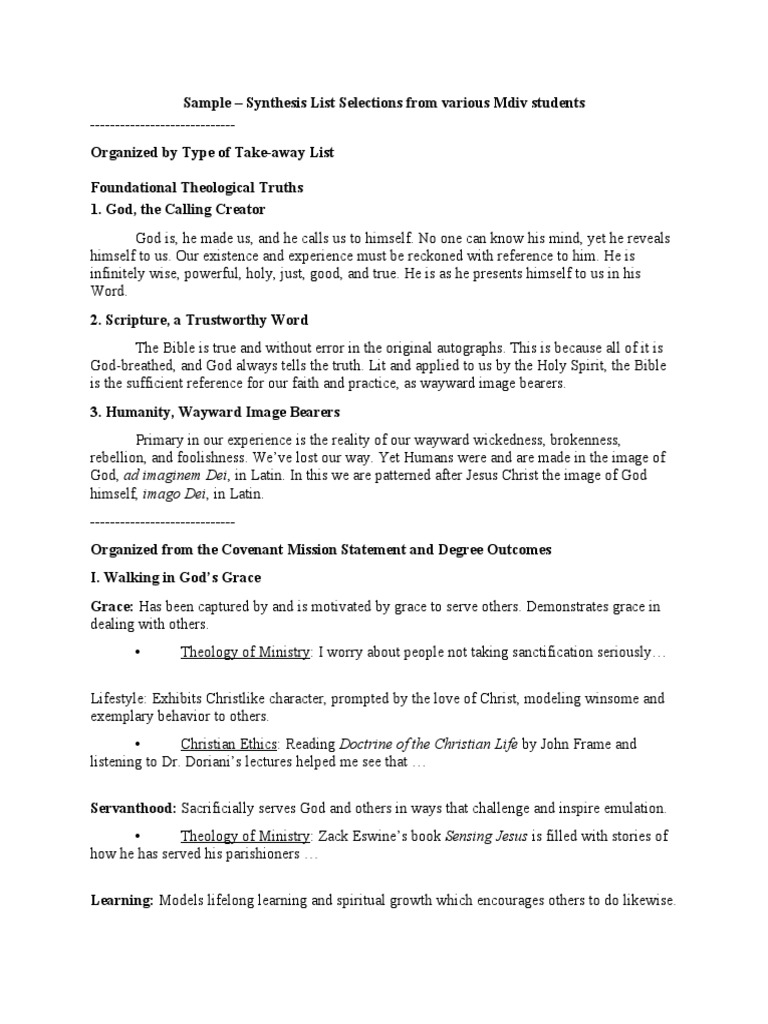 Synthesis List Capstone Covenant Seminary | PDF | Covenant Theology ...