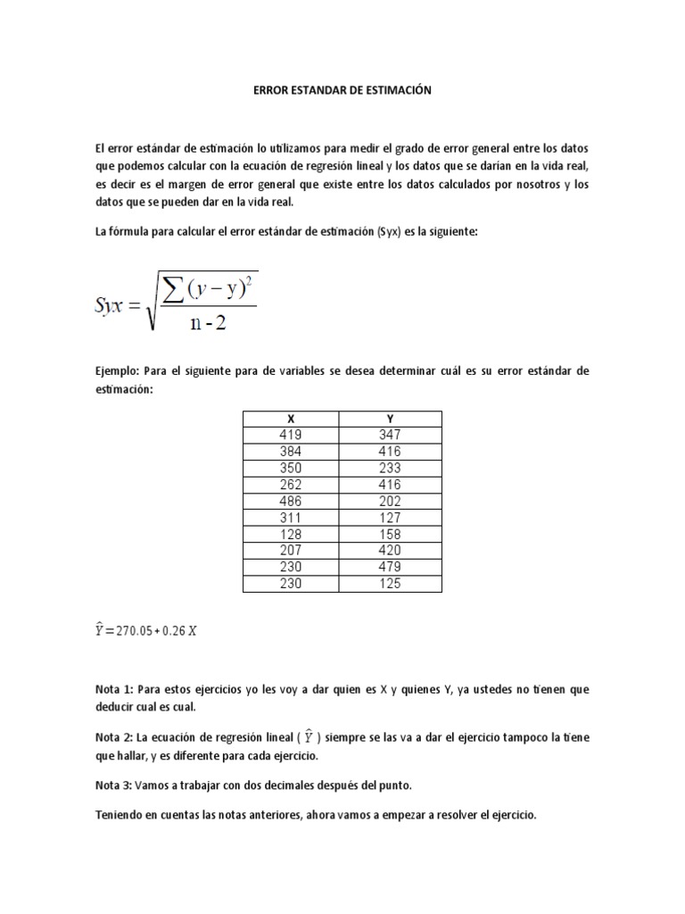 ERROR ESTANDAR DE ESTIMACIÓN ejercicio 2.docx | PDF | Error estándar ...