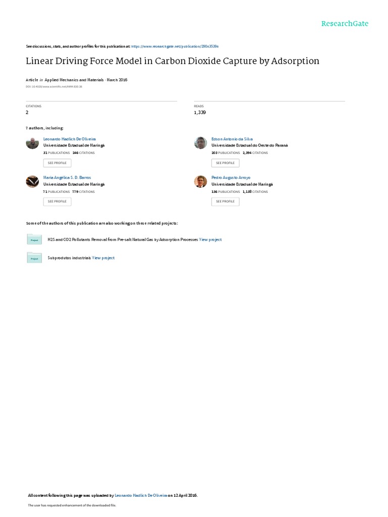 Linear Driving Force Model in Carbon Dioxide Capture by Adsorption ...