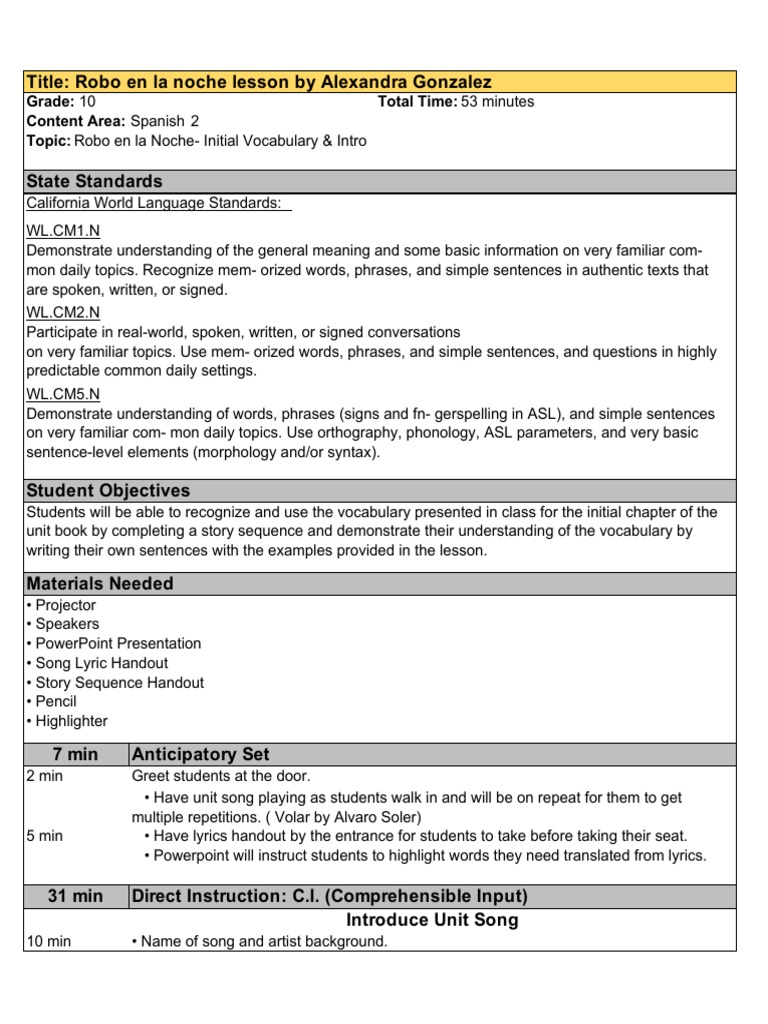 Lesson Plan With Accomodations - Edse 436 | PDF | Word | Vocabulary