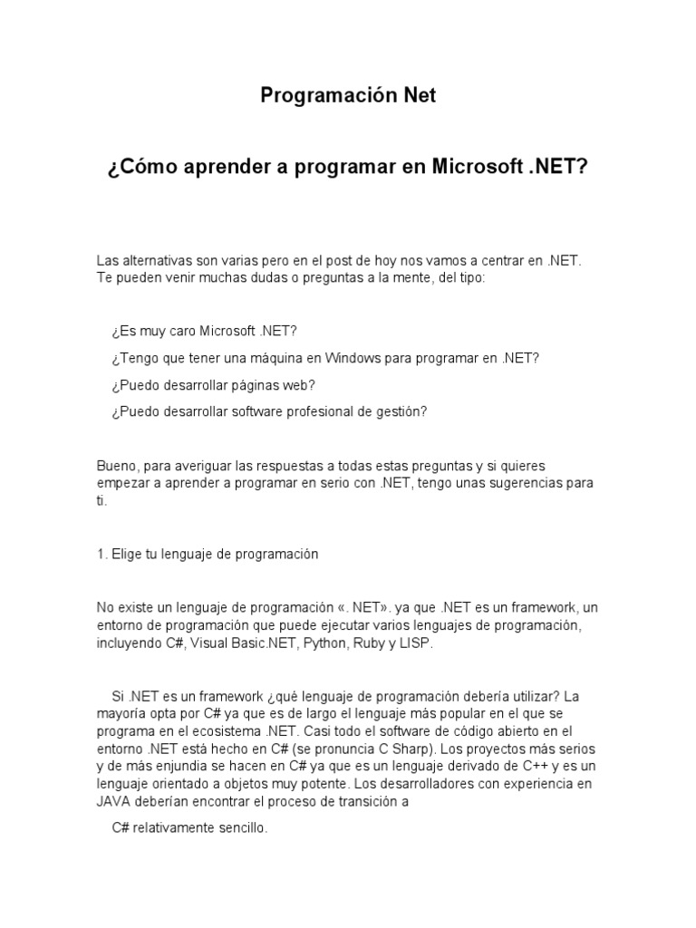 Programación Net | Descargar gratis PDF | .NET Framework | Lenguaje de programación