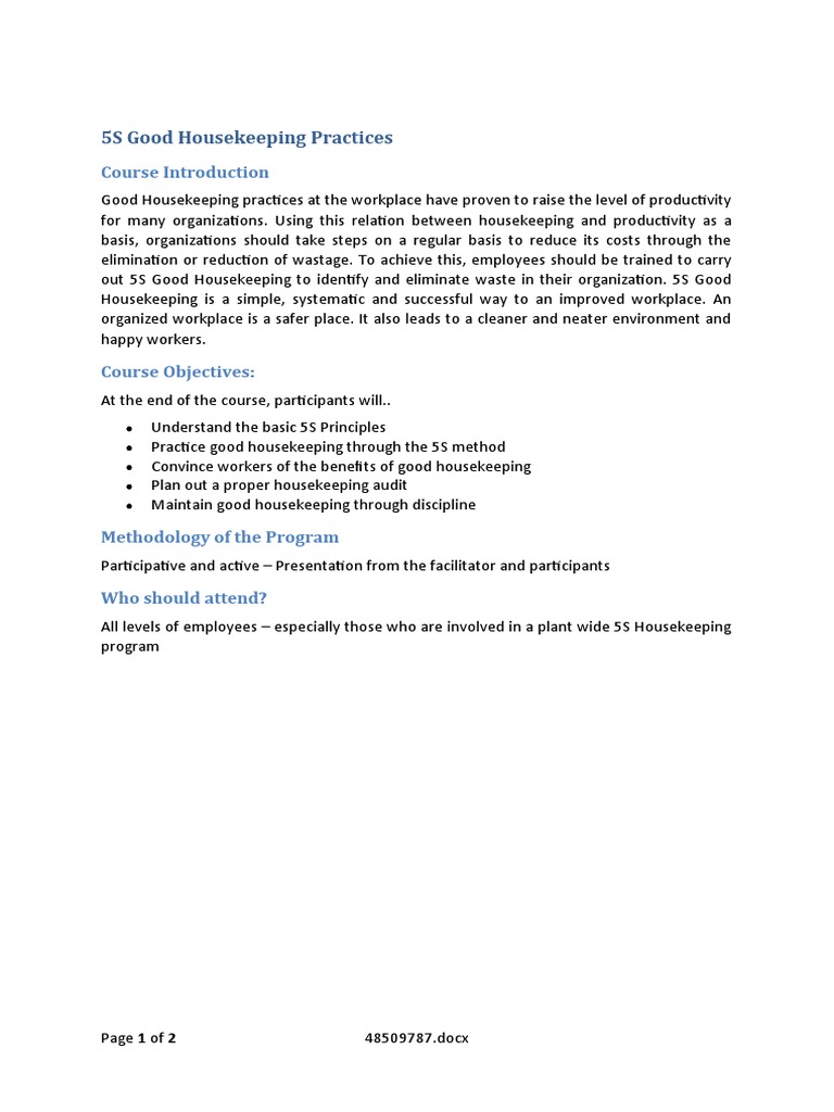 5S Good Housekeeping Practices Guide | PDF