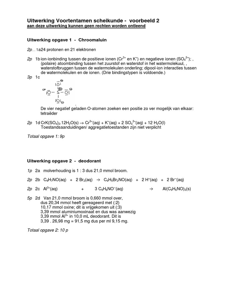 Voorbeeldtentamen Scheikunde 2 - Uitwerking PDF | PDF