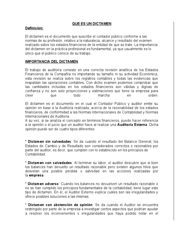 Que Es Un Dictamen | PDF | Contabilidad | Auditoría