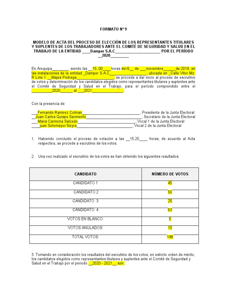Acta Del Proceso - CSST | PDF | Toma de decisiones grupales | Elecciones