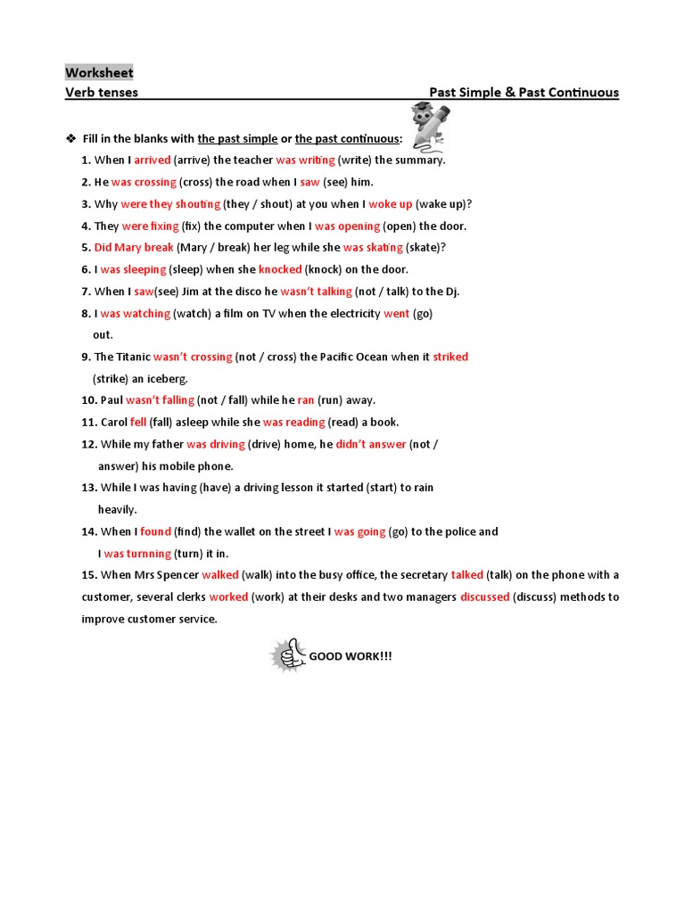 Past Simple vs. Past Continuous Worksheet | PDF