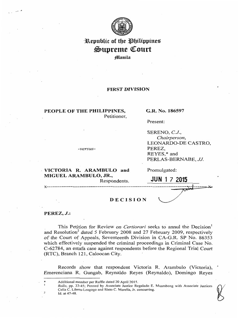 People v. Arambulo - Prejudicial Question | PDF | Prosecutor | Crime ...