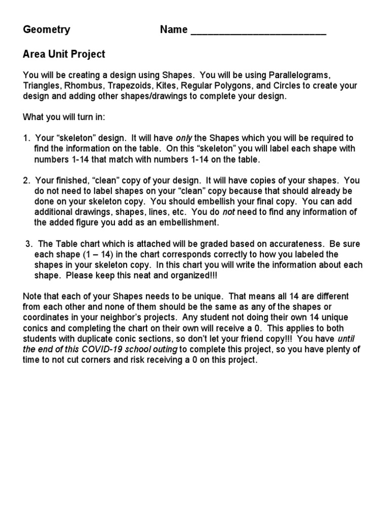 Geometry Name - Area Unit Project | PDF | Shape | Geometric Shapes