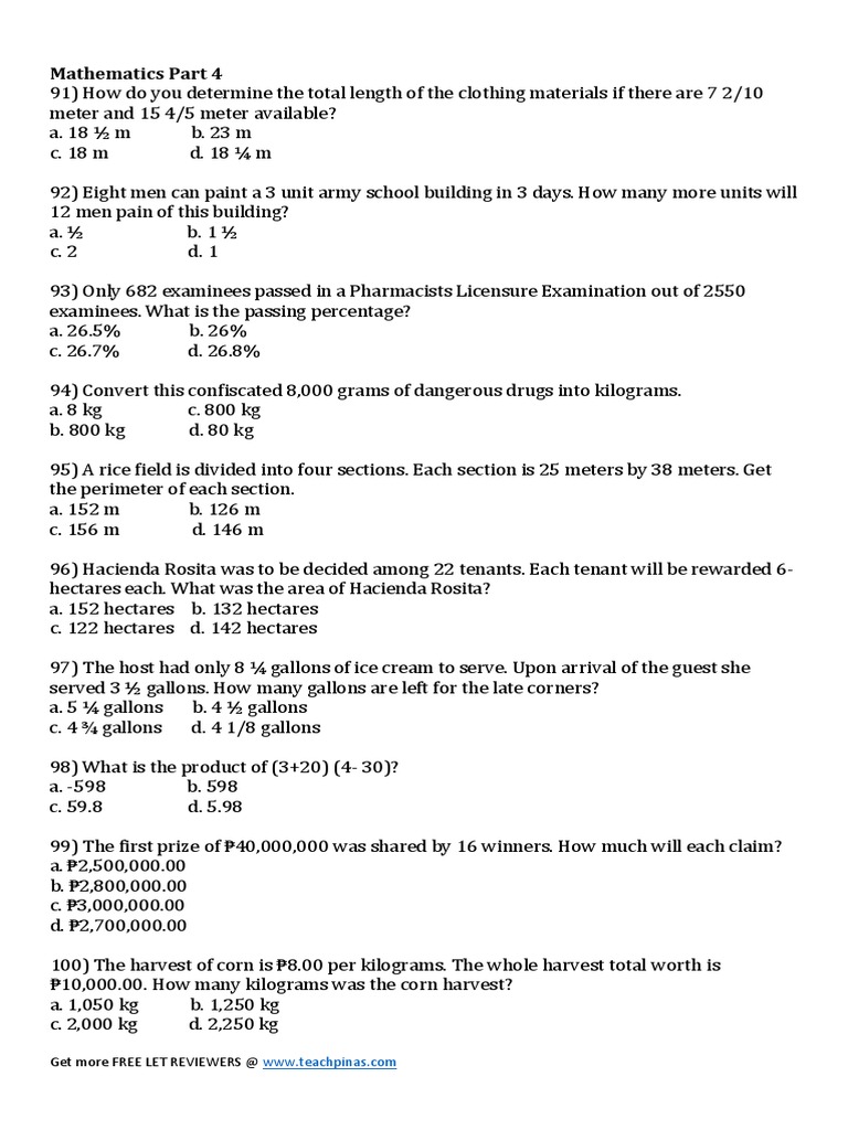 LET Math & Finance Review Questions | PDF | Expense | Balance Sheet