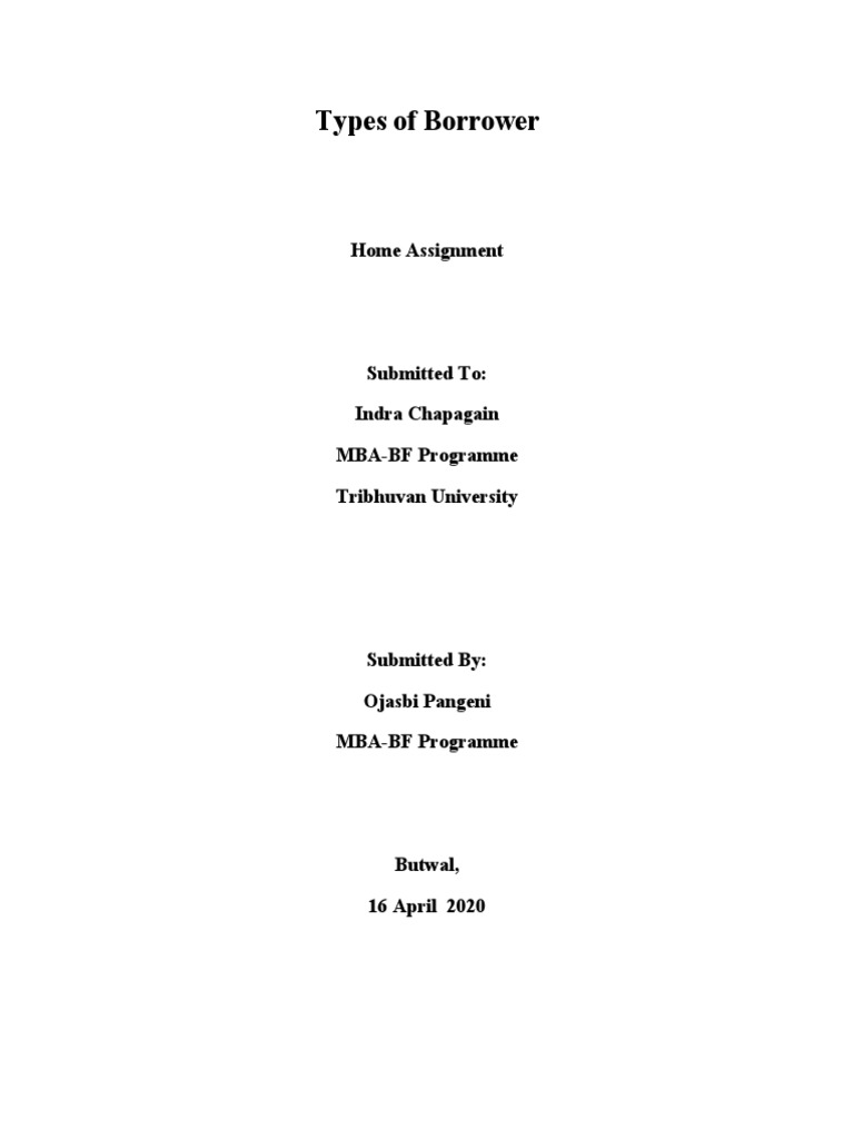 Types of Borrower: Home Assignment | PDF | Partnership | Joint Stock ...