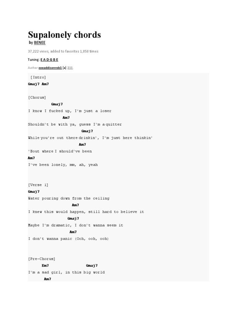 Supalonely Chords: Benee | PDF | Song Structure | Elements Of Music