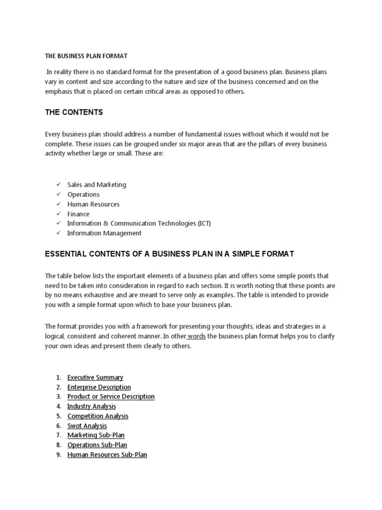 The Business Plan Format | PDF | Competition | Return On Investment