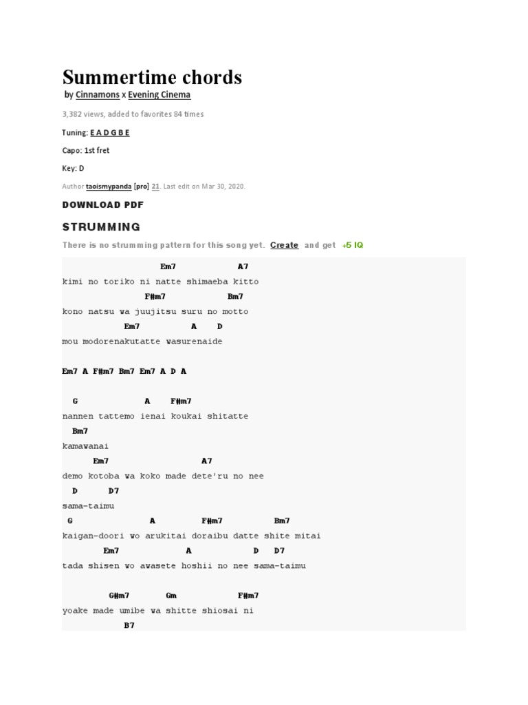 Summertime Chords: Strumming | PDF