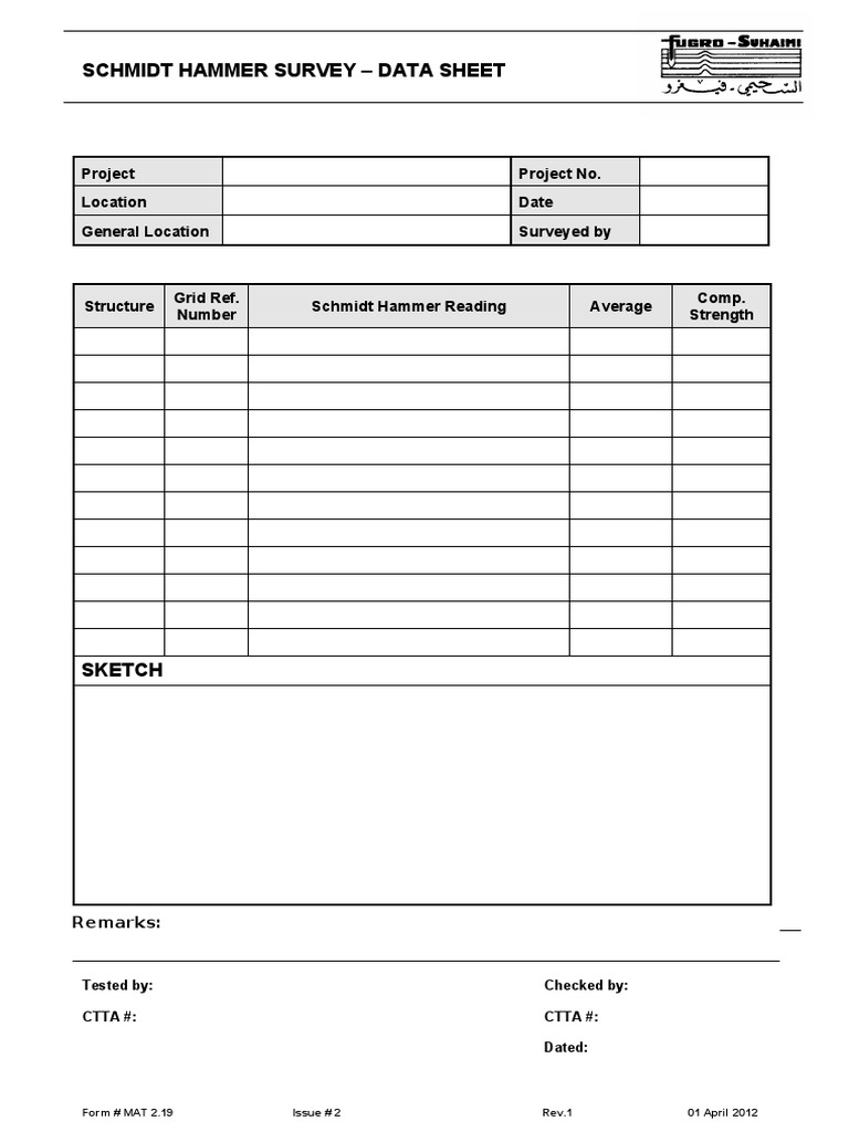 Schmidt Hammer Survey Data Sheet | PDF