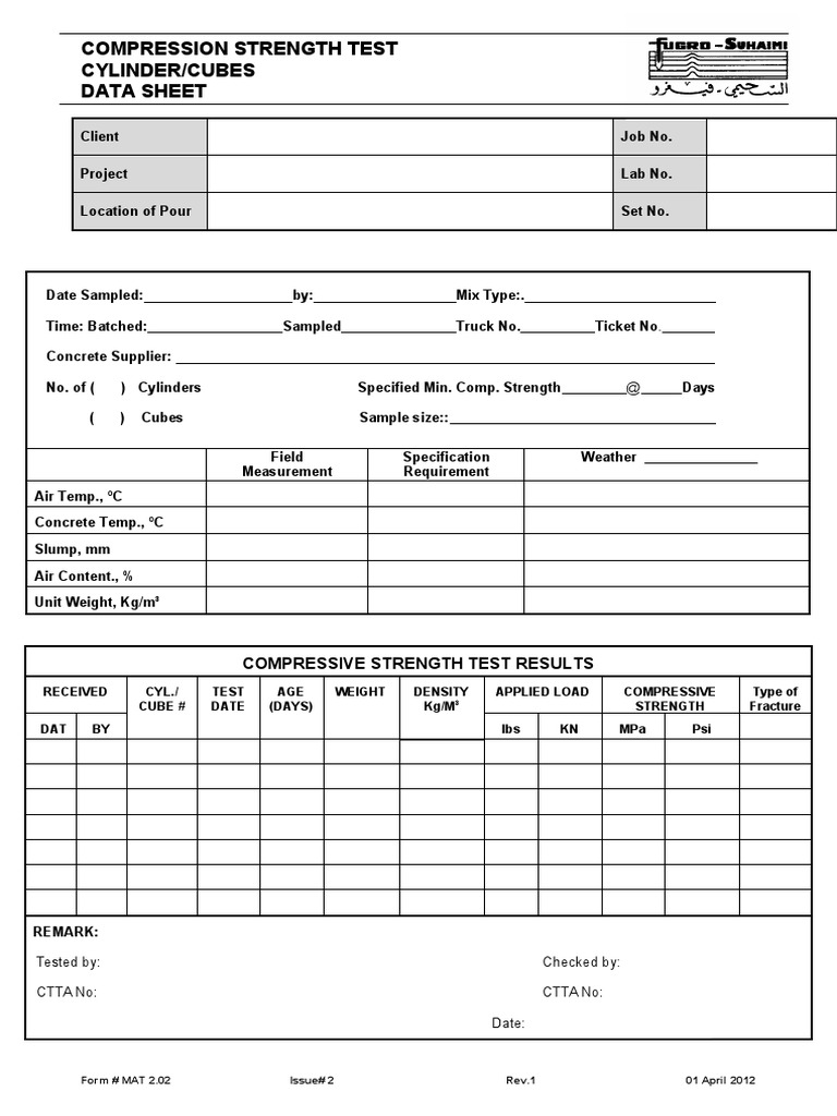 Compression Strength Test Data Sheet | PDF