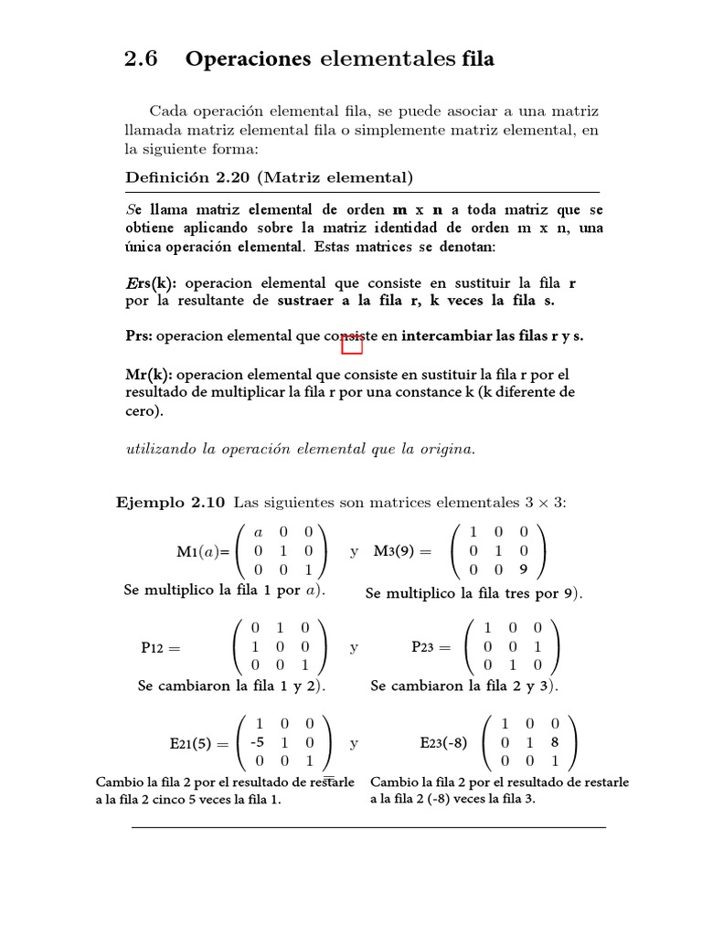 Operaciones Elementales Fila PDF | PDF | Matriz (Matemáticas) | Física ...
