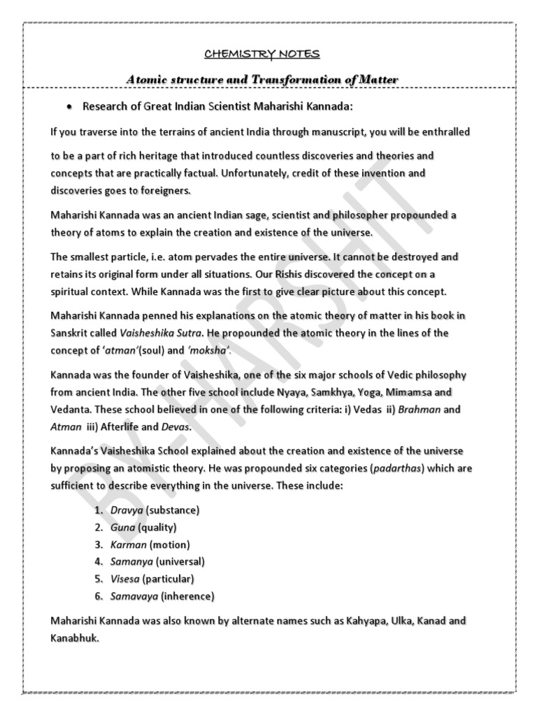 Atomic Structure and Transformation of Matter: Chemistry Notes | PDF ...