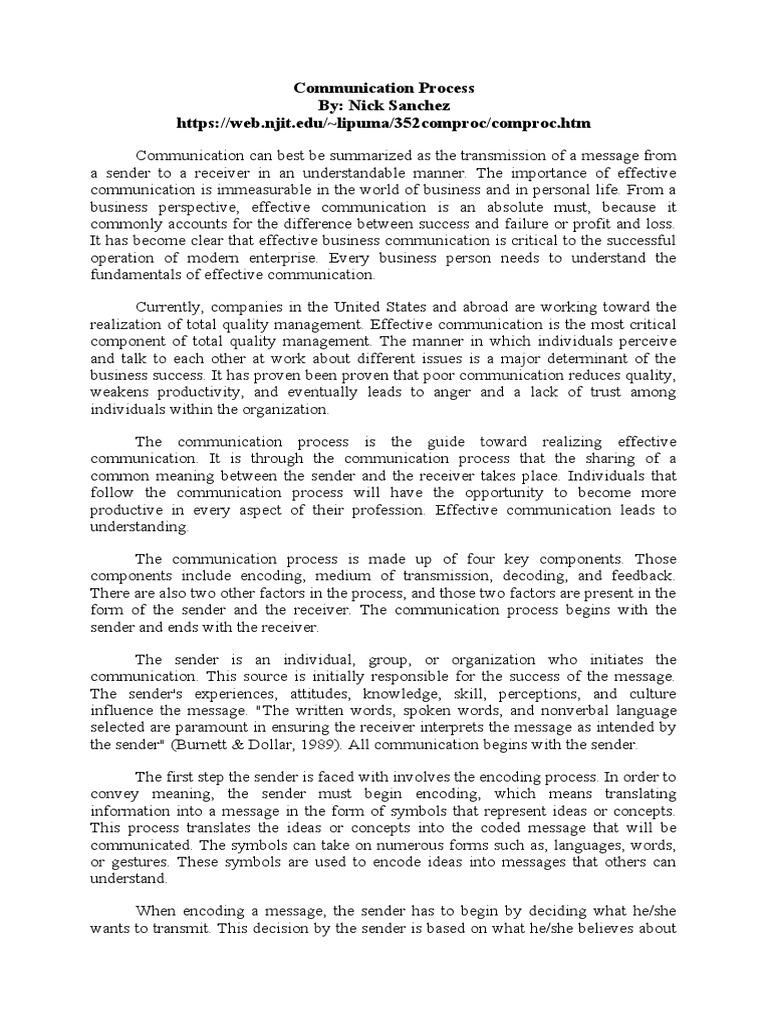 Communication Process By: Nick Sanchez | PDF | Communication | Information