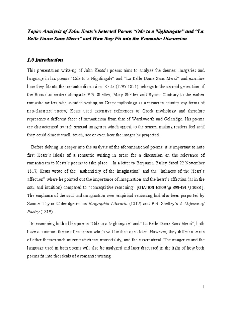 Analysis of John Keats Selected Poems | PDF | John Keats | Poetry