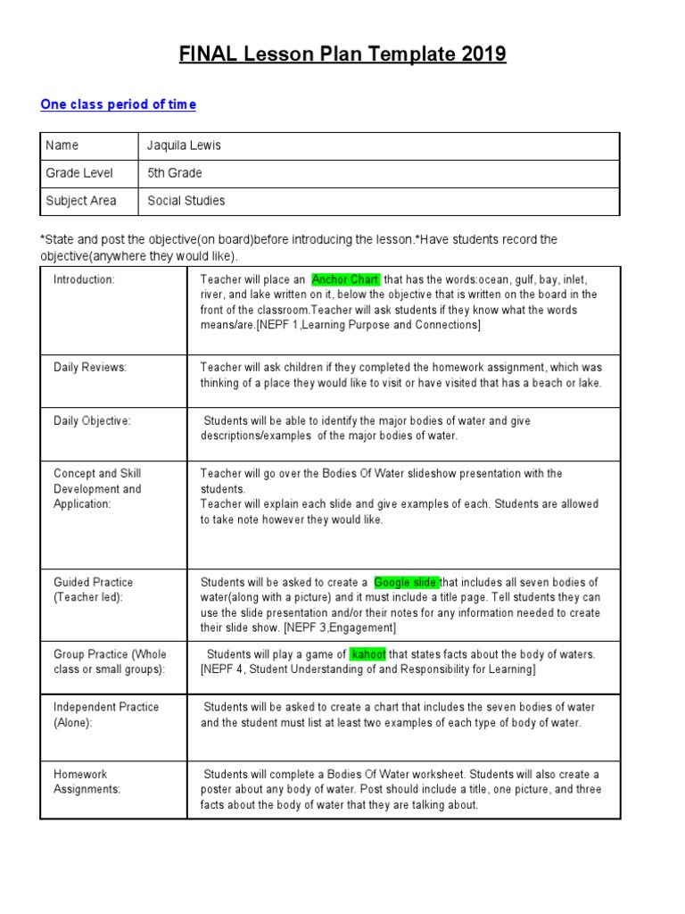 Lesson Plan 2 | PDF | Lesson Plan | Behavior Modification