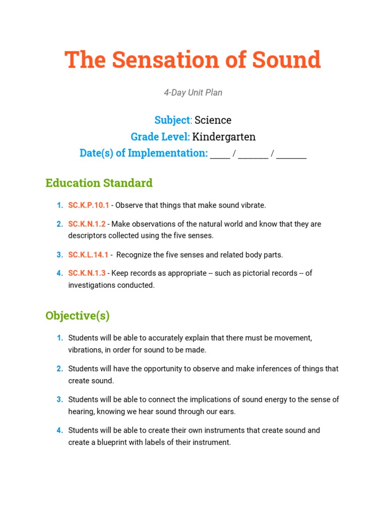 Sound Unit Plan | PDF | Sound | Senses