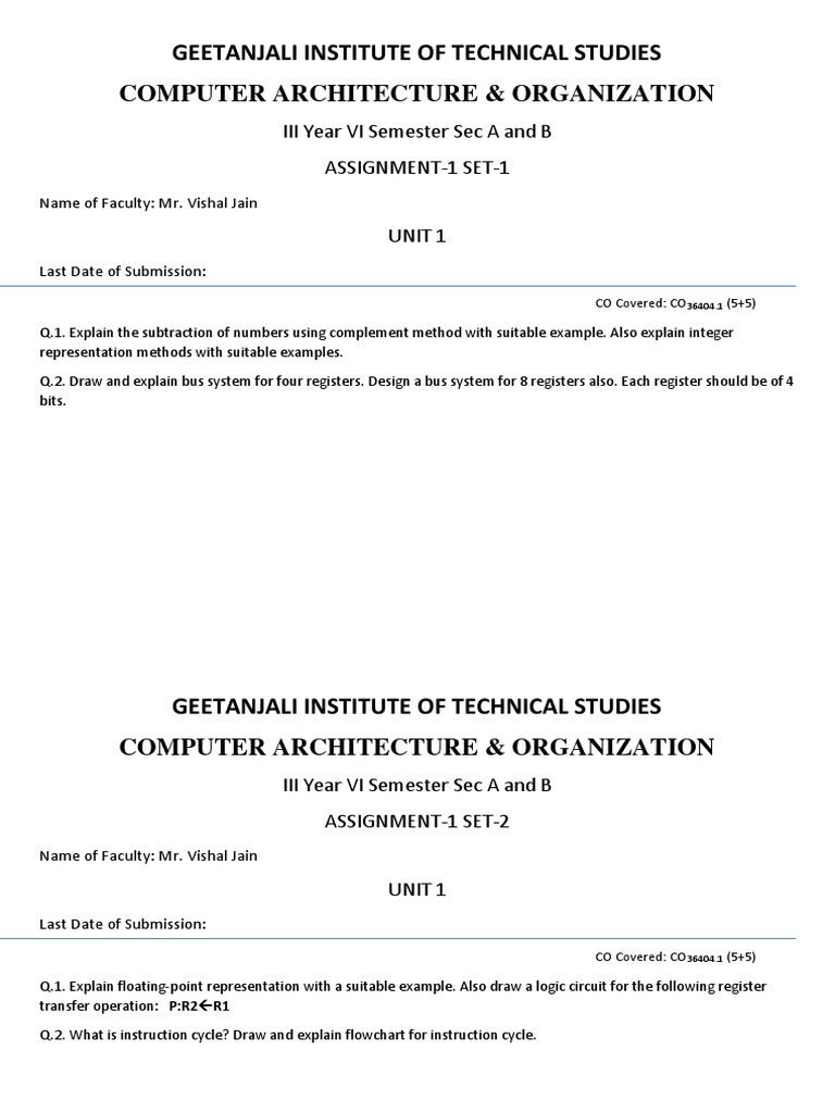 CAO Assi 1-5 Ques | PDF | Computer Memory | Random Access Memory