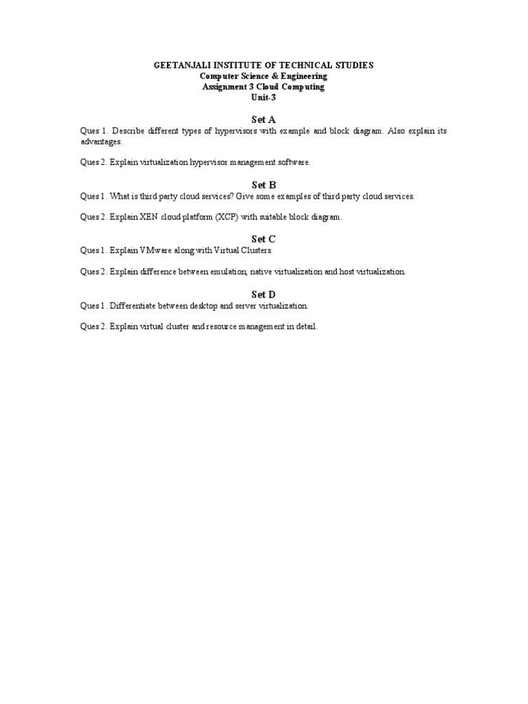 CC Assi 3-5 Ques | PDF | Virtualization | Cloud Computing