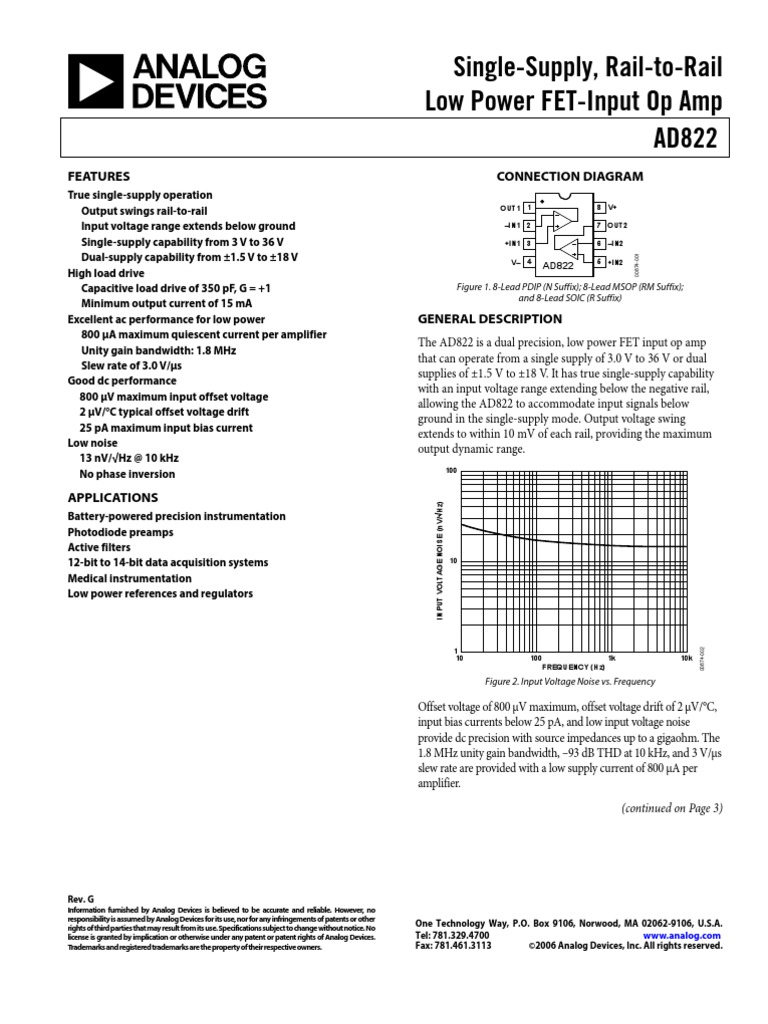 Ad 822 | PDF | Amplifier | Operational Amplifier