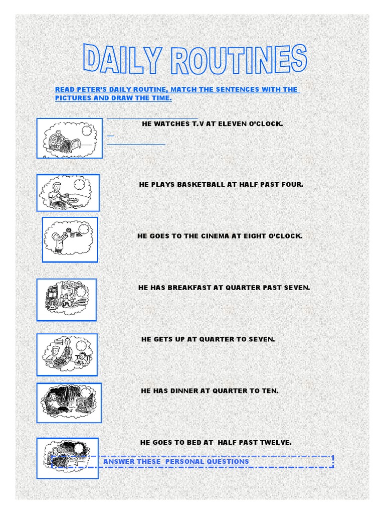 Read Peter'S Daily Routine, Match The Sentences With The Pictures and ...