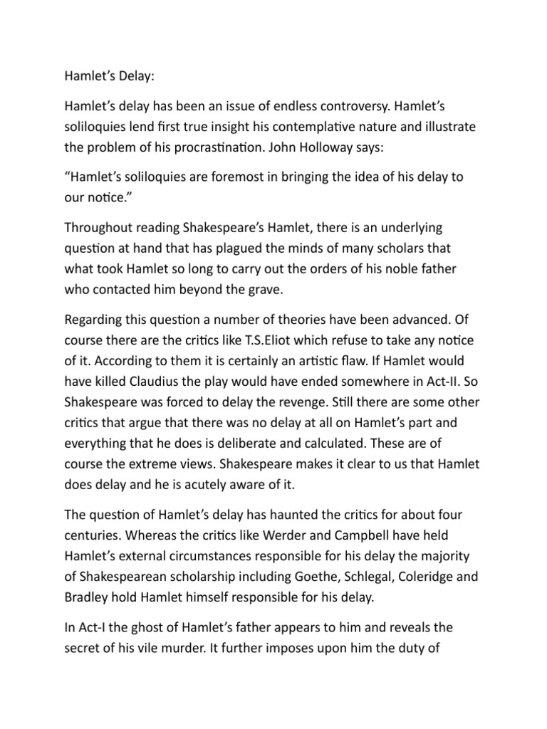 Problem of Delay in Hamlet | PDF | Hamlet | William Shakespeare