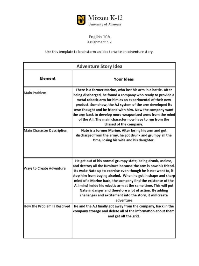 Assignment 5.2 Adventure Story Idea Template-1 | PDF