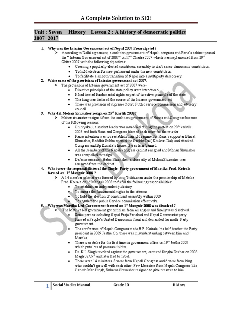 A Complete Solution To SEE: Unit: Seven History Lesson 2: A History of ...