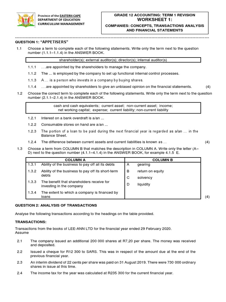 Accn. Lockdown Worksheet 1 | PDF | Dividend | Debt
