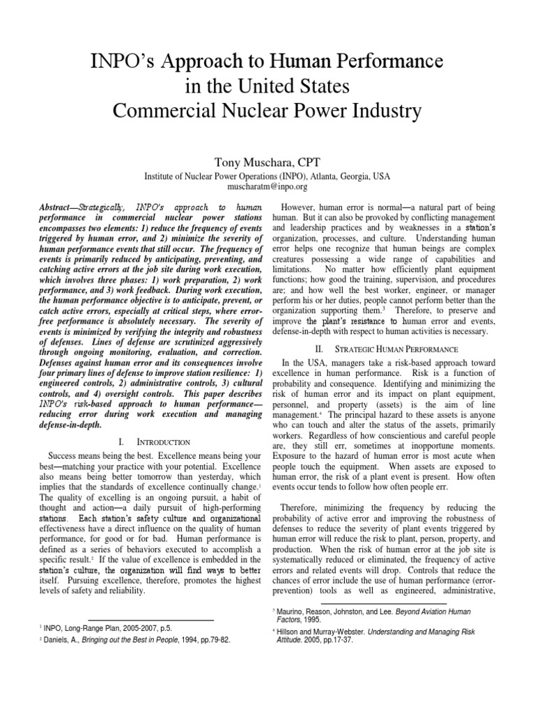 INPO - S - Approach - To - Human - Performance - in 2007 PDF | PDF ...