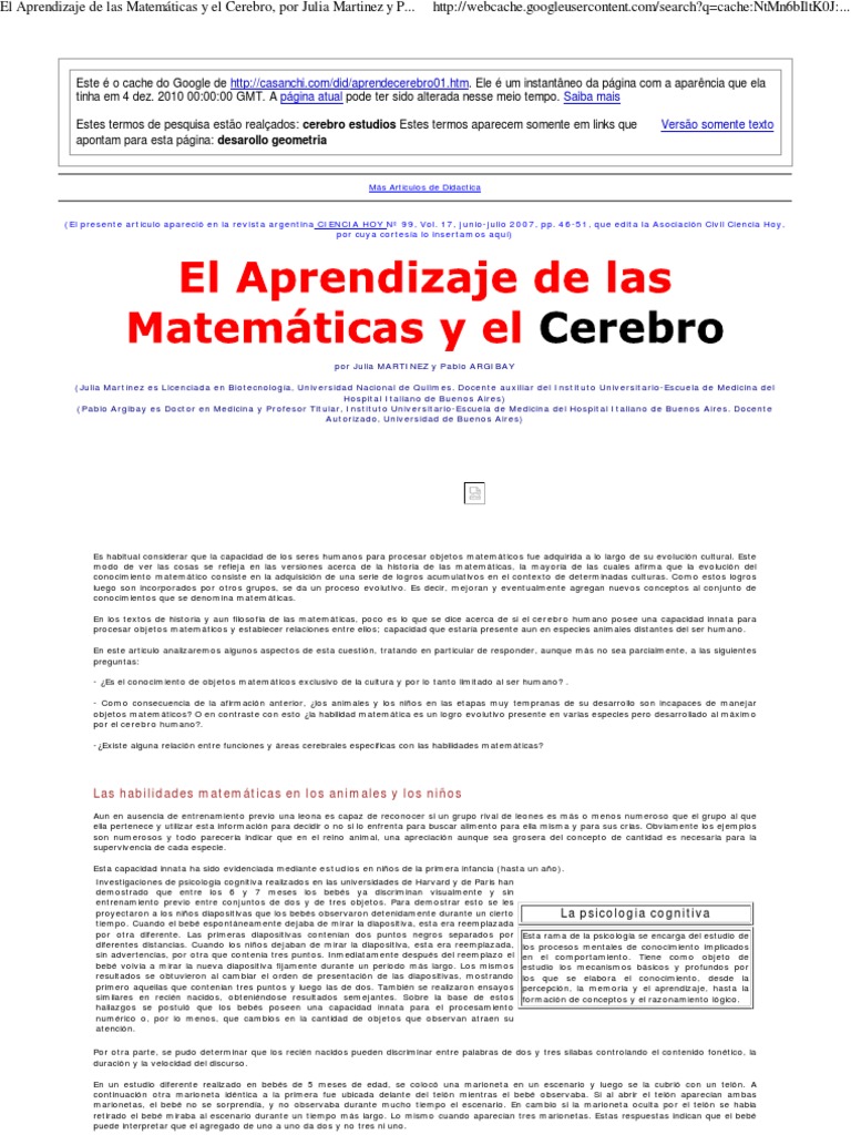 El Aprendizaje de Las Matem e o Cerebro | PDF | Cerebro | Homo Sapiens