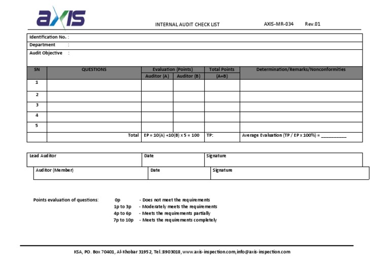 Internal Audit Checklist | PDF