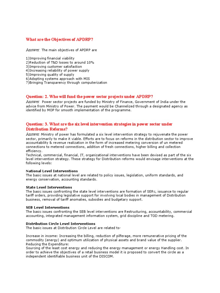 What Are The Objectives of APDRP?: Answer | PDF | Electric Power ...