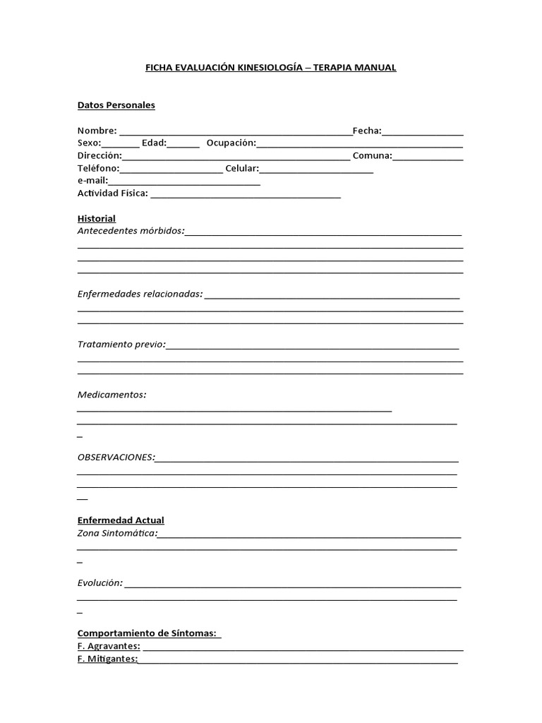 5 - Ficha EV KINESIOLOGÍA TERAPIA MANUAL | PDF | Rtt | Enfermedades y trastornos humanos
