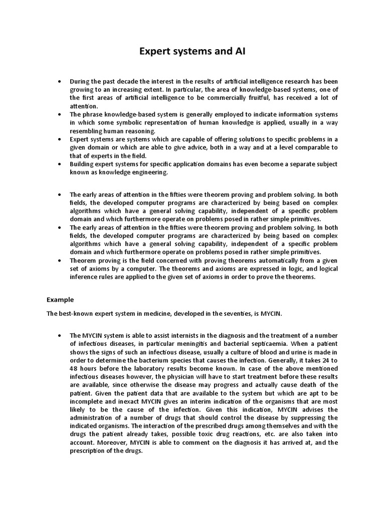 Overview of Expert Systems in AI | PDF | Expert | Knowledge ...